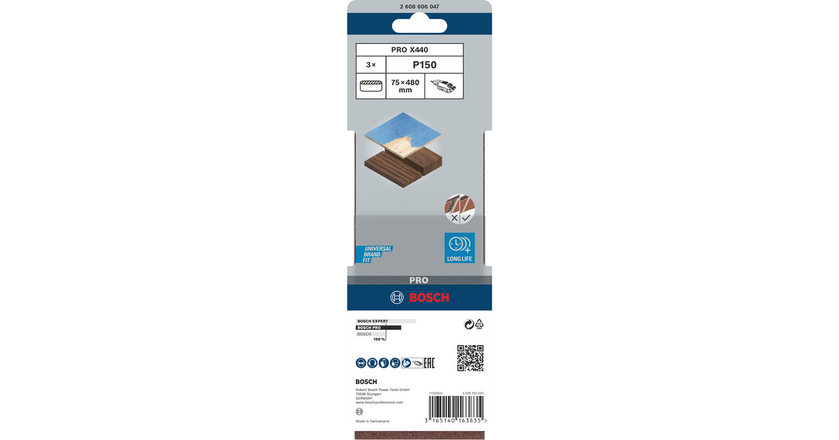 Bosch Professional PRO X440 Schleifband, 75x480mm, K150 3 Stück