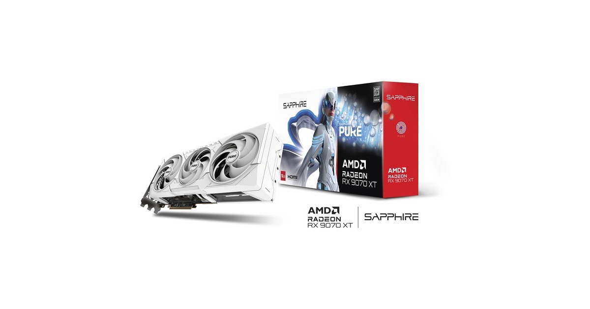 SAPPHIRE Radeon RX 9070 XT Pure, Grafikkarte weiß, RDNA4, GDDR6, 2x ...