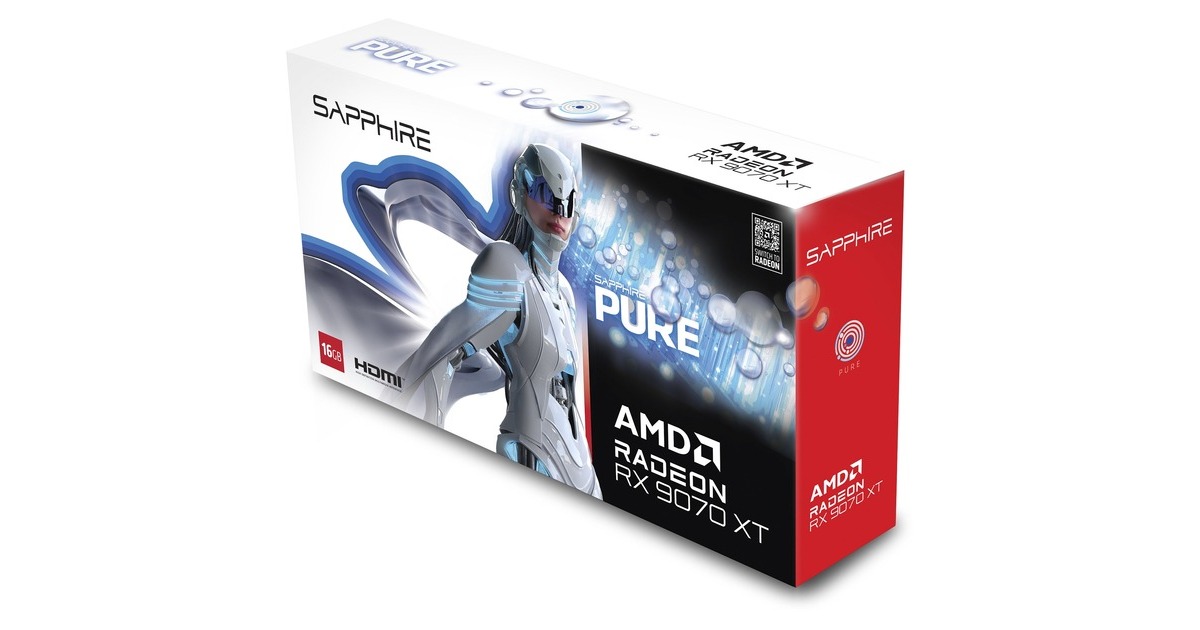 SAPPHIRE Radeon RX 9070 XT Pure, Grafikkarte weiß, RDNA4, GDDR6, 2x ...
