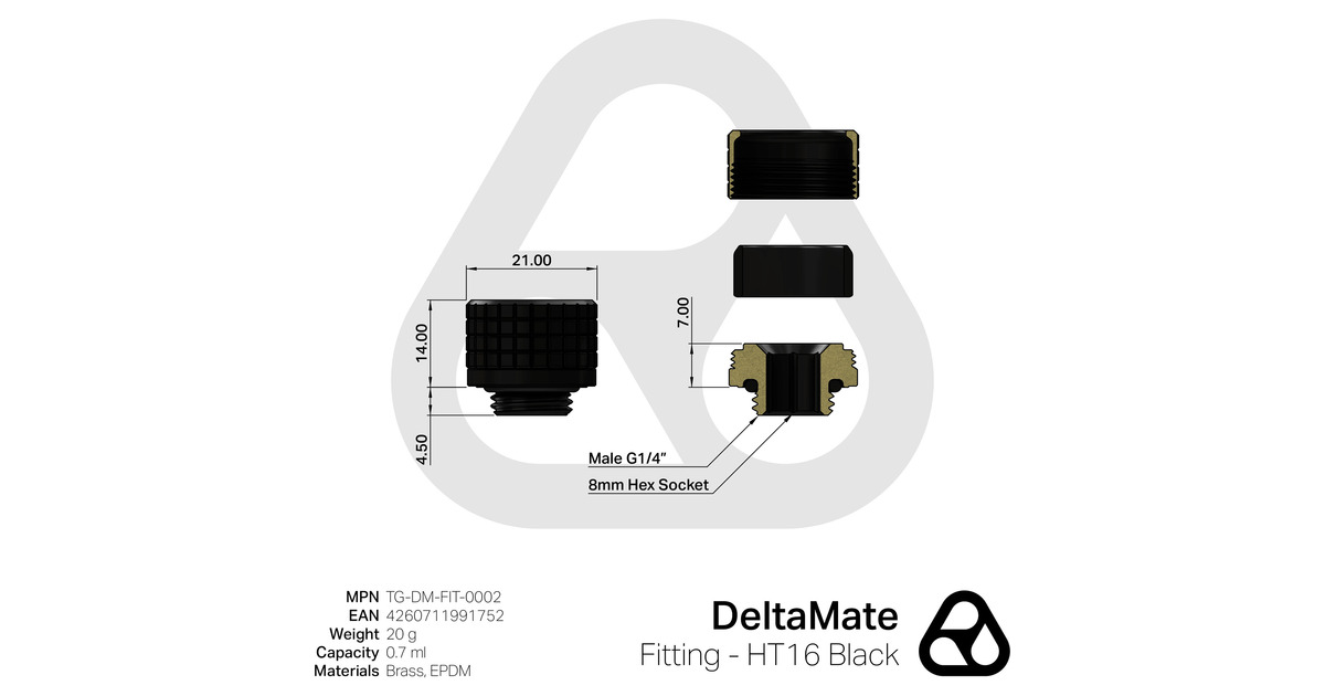 Thermal Grizzly DeltaMate Fitting HT16, Verbindung schwarz
