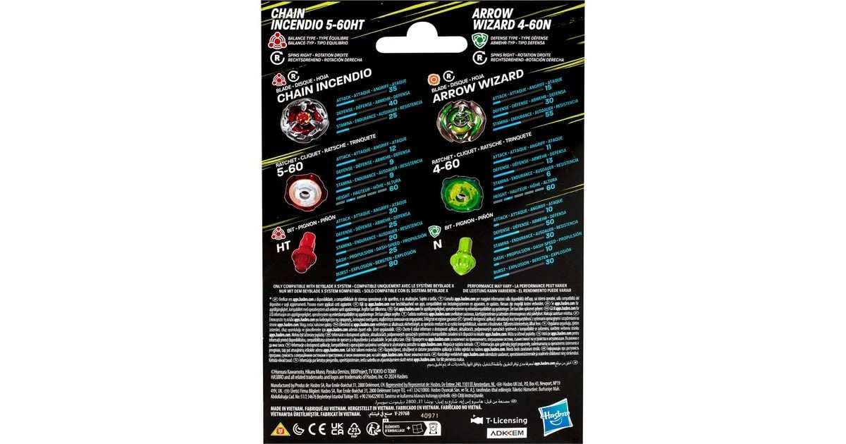 Hasbro Beyblade X Chain Incendio 5-60HT und Arrow Wizard 4-60N Dual ...