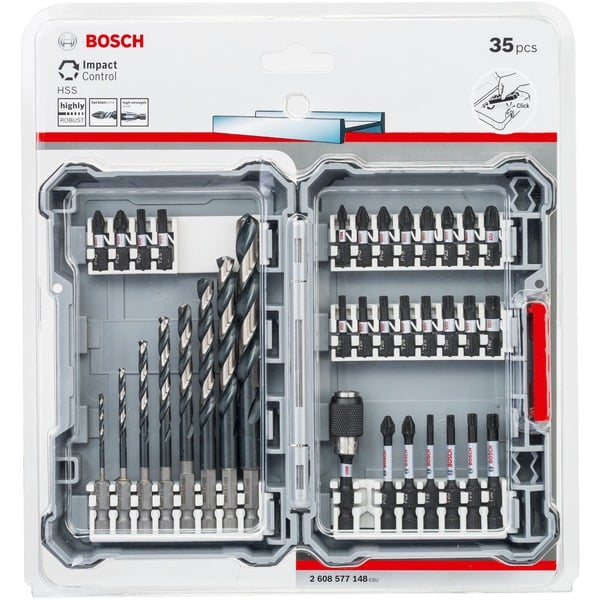 Bosch Professional Impact Control-Schrauberbit-Set m. HSS-Bohrern, 1/4", 35-teilig, Bohrer ...